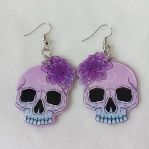 Jewelry | Purple Skull Flower Halloween Gothic Earrings | Poshmark